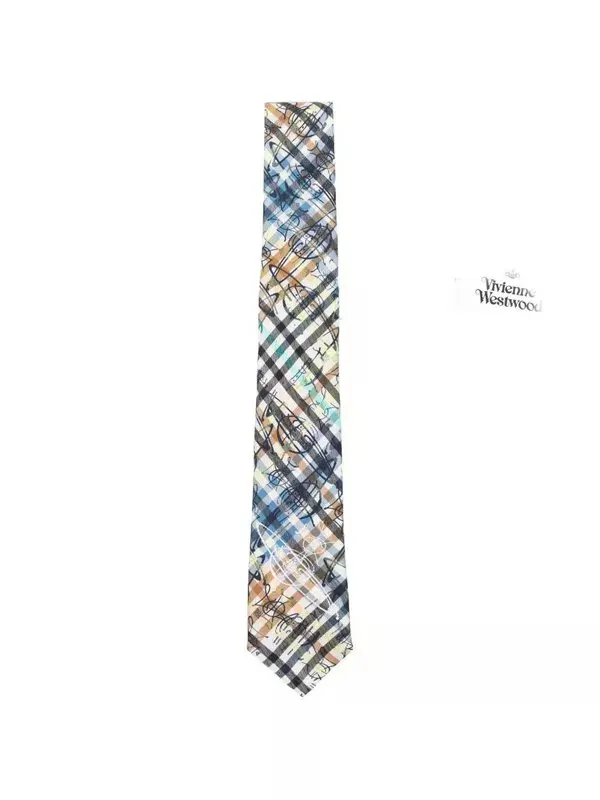 VIVIENNE WESTWOOD Orb-print Check-pattern Tie - Brown