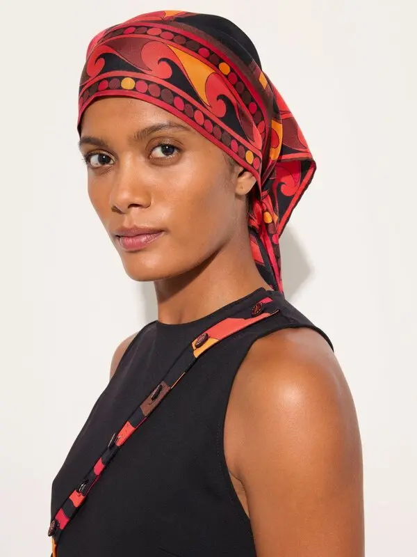 Emilio Pucci Black And Orchidee Print Triangle Scarf - Orange