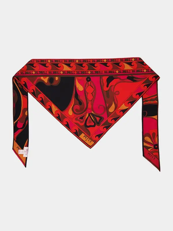 Emilio Pucci Black And Orchidee Print Triangle Scarf