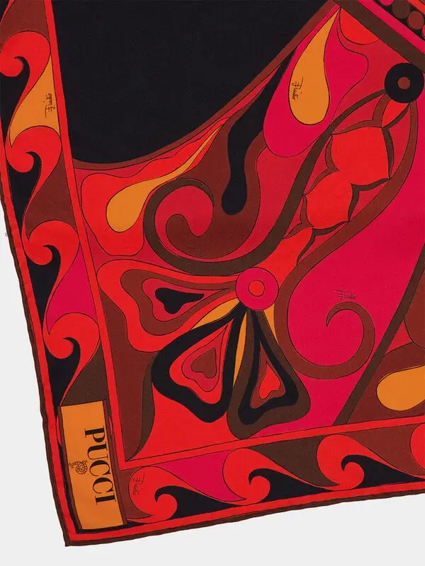 Emilio Pucci Black And Orchidee Print Triangle Scarf
