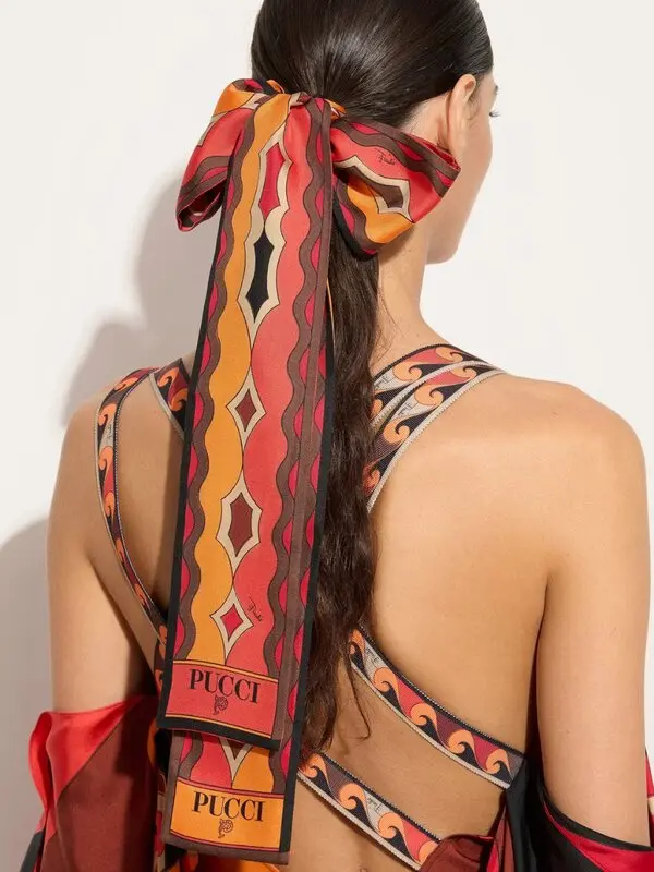 Emilio Pucci Mixed Print Silk Twill Scarf - Orange