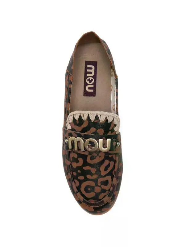 Mou Leopard Print Logo Loafers