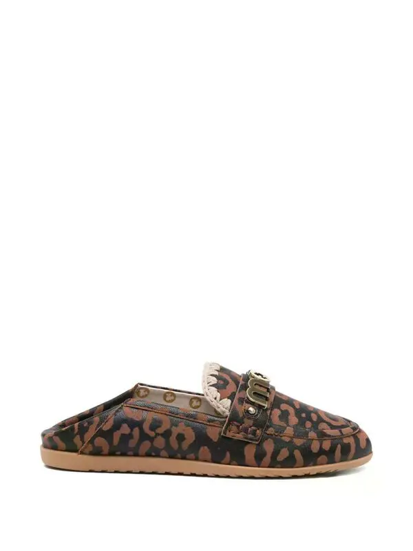 Mou Leopard Print Logo Loafers