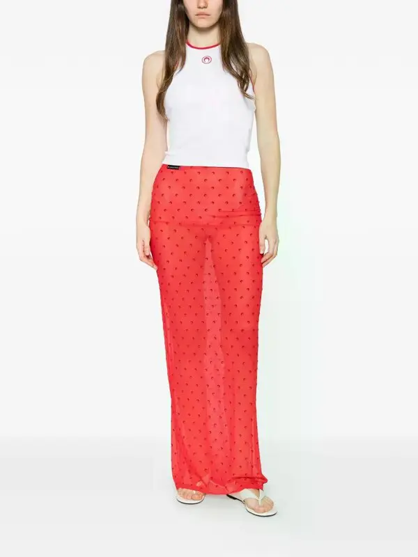 MARINE SERRE Halter Neck Top With Red Trim And Logo Detail - White