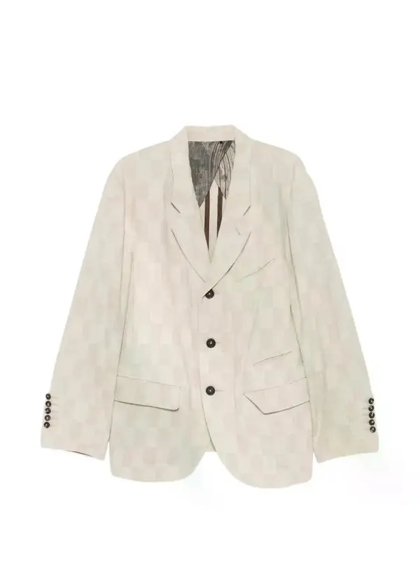 ZIGGY CHEN Checkerboard-pattern Single-breasted Blazer - Neutrals
