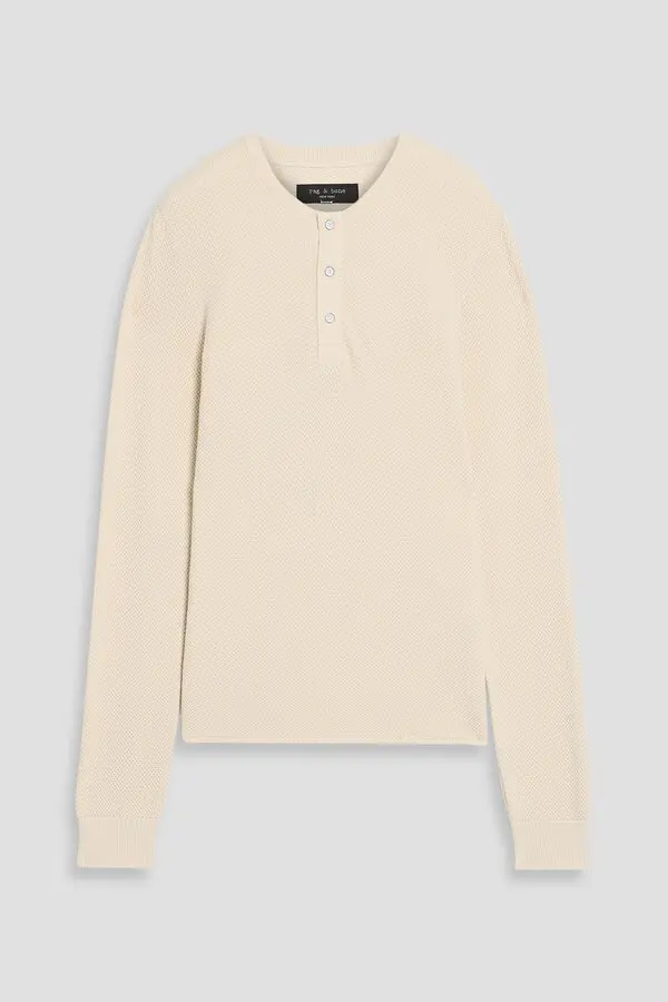 Rag & Bone Dexter Cotton-piqué Henley Sweater - Cream