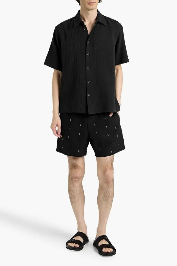 Rag & Bone Marc Embroidered Cotton And Linen-blend Drawstring Shorts