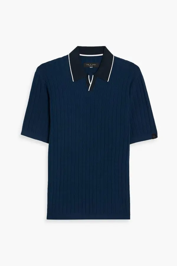 Rag & Bone Johnny Ribbed Pointelleknit Cottonblend Polo Shirt - Navy