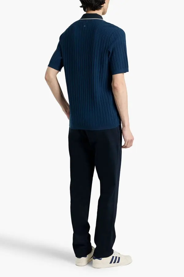 Rag & Bone Johnny Ribbed Pointelleknit Cottonblend Polo Shirt - Navy
