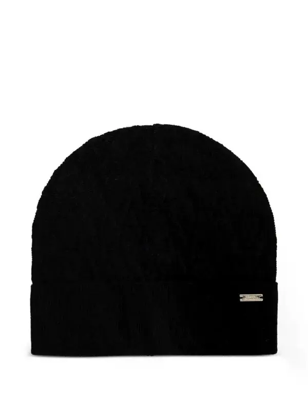 Armani Exchange Cable-knit Beanie Hat With Logo Plaque - Black