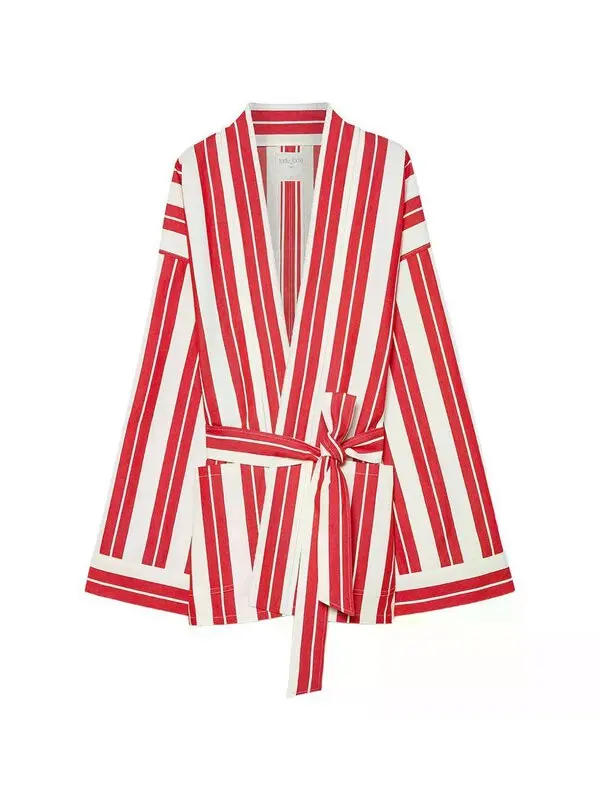 FORTE_FORTE Striped Belted Jacket - Red