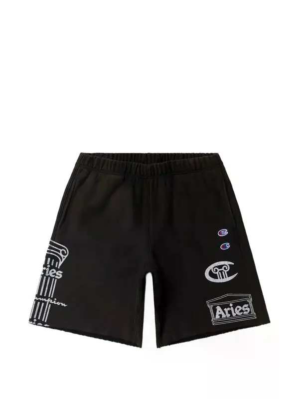 Champion X Aries Logo Print Raw Hem Shorts