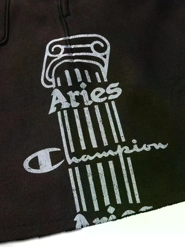 Champion X Aries Logo Print Raw Hem Shorts