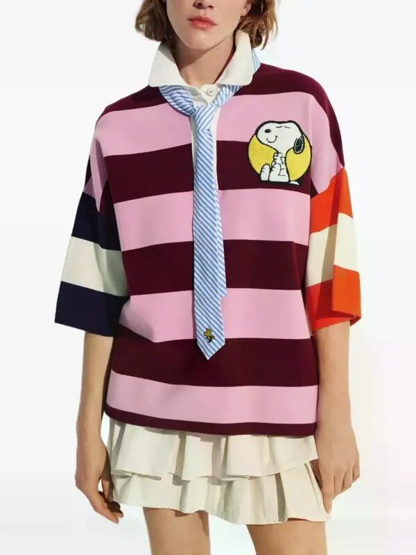 Essentiel Antwerp Striped Polo Shirt With Snoopy Applique