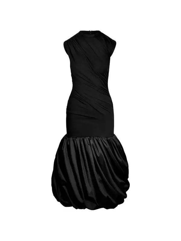 IOANA CIOLACU Ruched Balloon Hem Midi Dress - Black