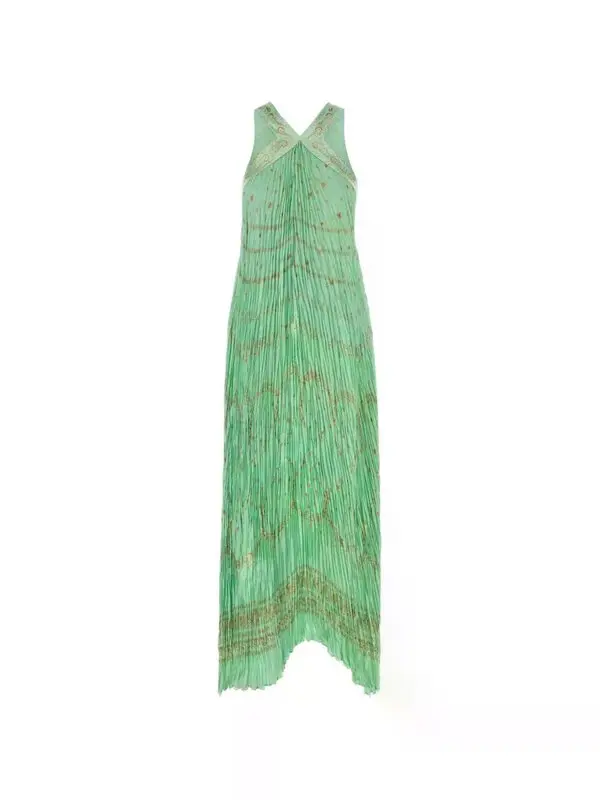Alberta Ferretti Printed Plissé-effect Sleeveless Dress