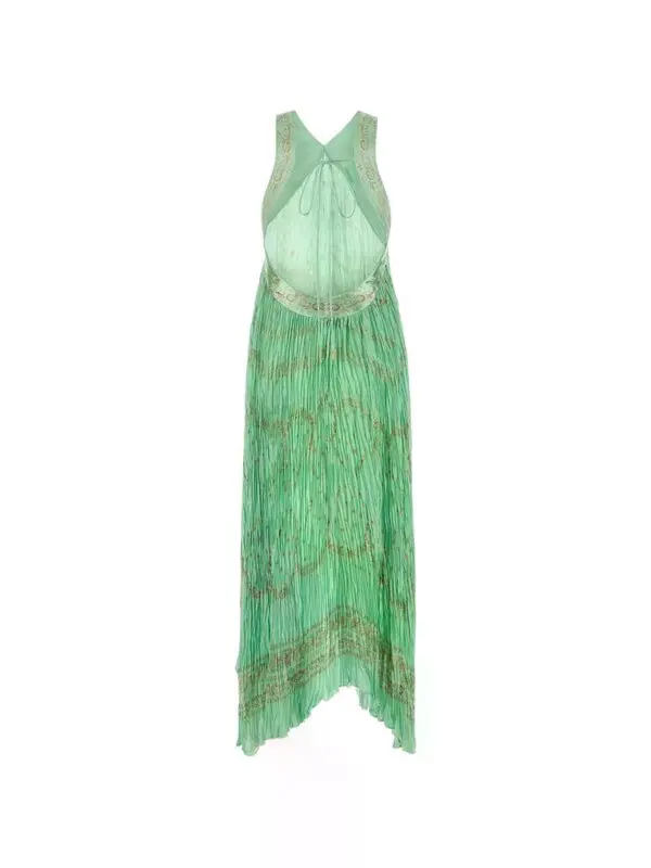 Alberta Ferretti Printed Plissé-effect Sleeveless Dress