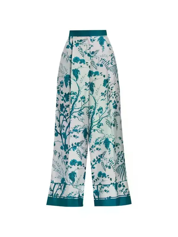 Erdem Botanical Print Silk Trousers - Blue