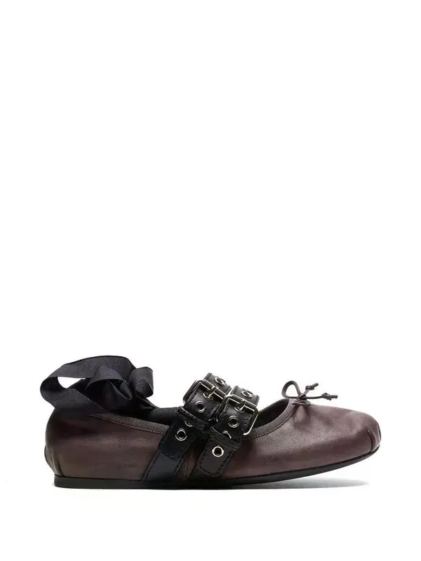 Miu Miu Buckle-strap Lace-up Ballet Flats - Brown