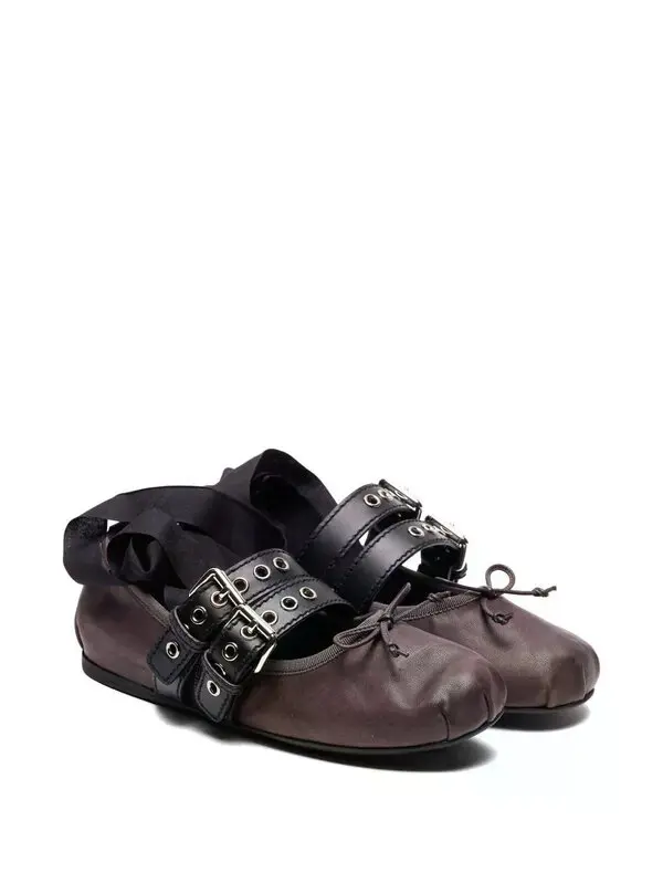 Miu Miu Buckle-strap Lace-up Ballet Flats - Brown