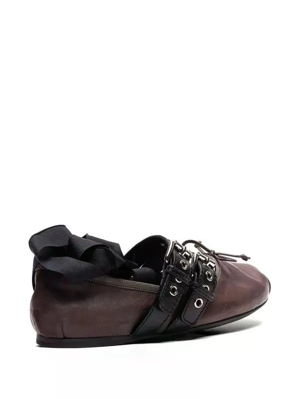 Miu Miu Buckle-strap Lace-up Ballet Flats - Brown