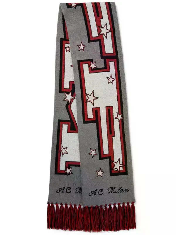 Off-White X Ac Milan Intarsia-knit Scarf - Grey