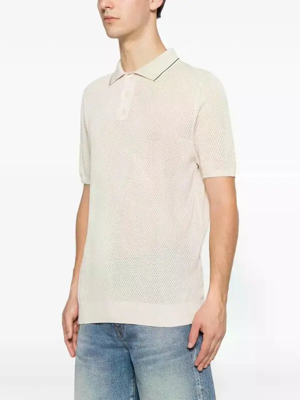 AMARANTO Perforated-knit Polo Shirt - White