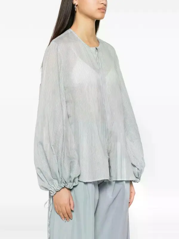 ROBERTO COLLINA Striped Balloon-sleeve Shirt - Blue