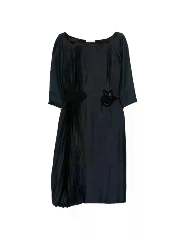 Prada Pleated Floral-appliqué Dress