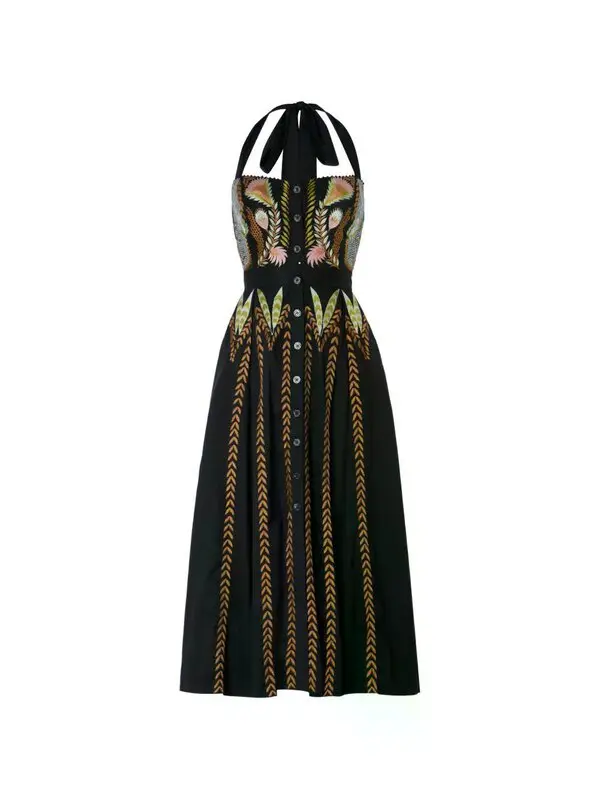 TEMPERLEY LONDON Juniper Embroidered Halterneck Midi Dress - Black