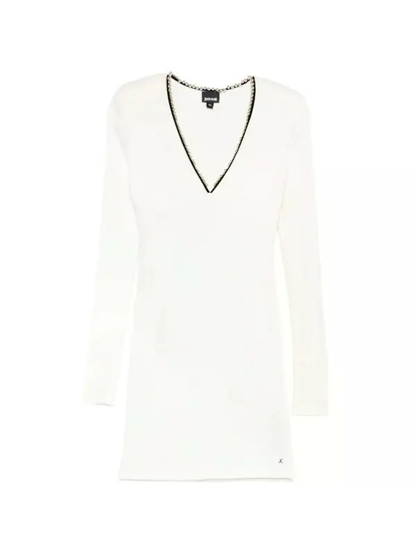 Just Cavalli Beaded V-neck Mini Dress - White