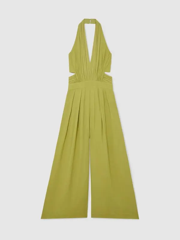 REISS Lainey Halterneck Pleated Wide-leg Jumpsuit