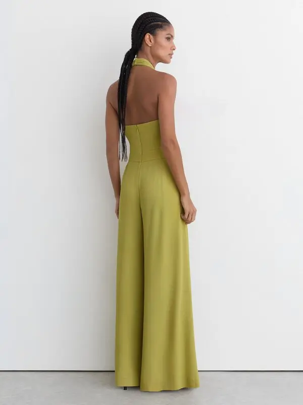 REISS Lainey Halterneck Pleated Wide-leg Jumpsuit