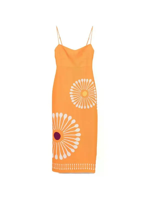 CALA DE LA CRUZ Paloma Graphic-print Midi Dress - Orange