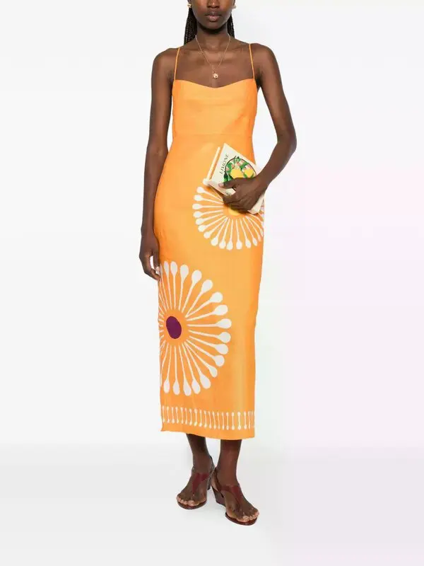 CALA DE LA CRUZ Paloma Graphic-print Midi Dress - Orange