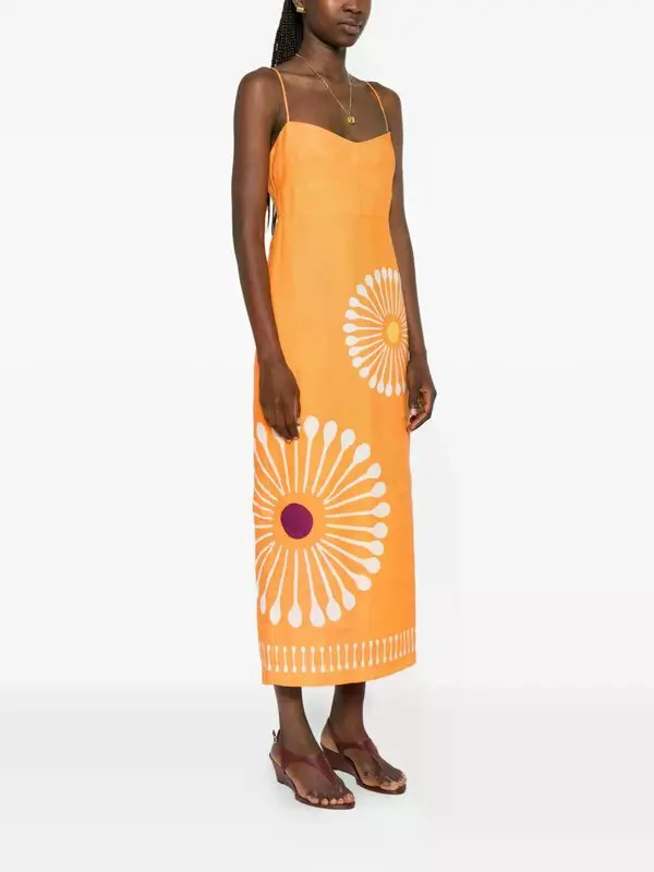 CALA DE LA CRUZ Paloma Graphic-print Midi Dress - Orange