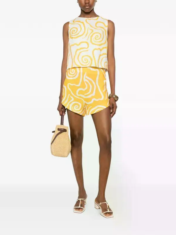 CALA DE LA CRUZ Abstract-print High-waisted Shorts - Yellow