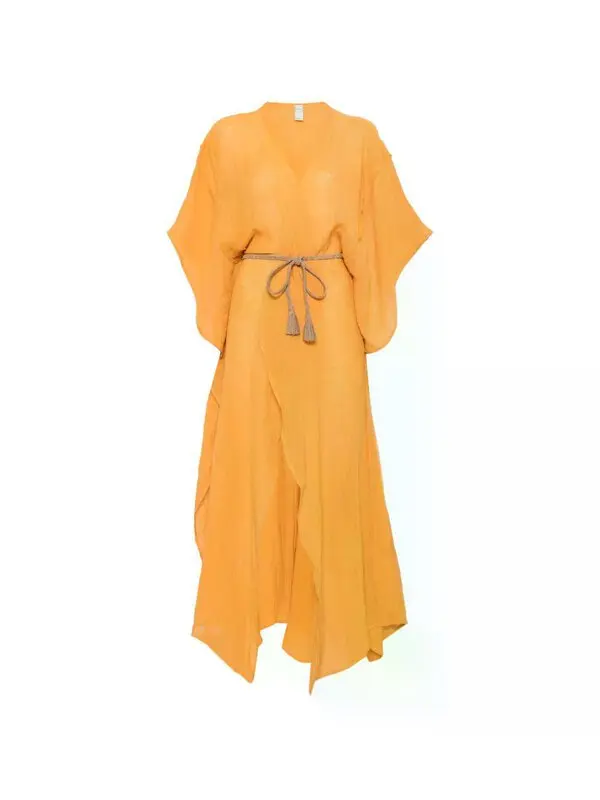 120% Lino Tassel-detail Belted Maxi Dress - Orange