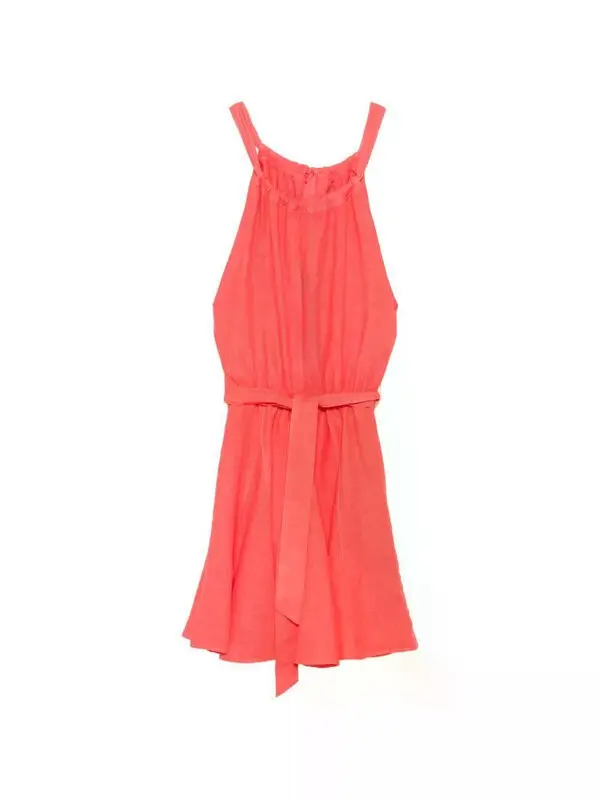 120% Lino Belted Bow-detail Midi Dress - Red