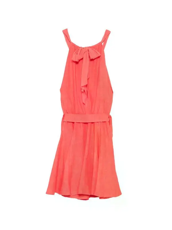 120% Lino Belted Bow-detail Midi Dress