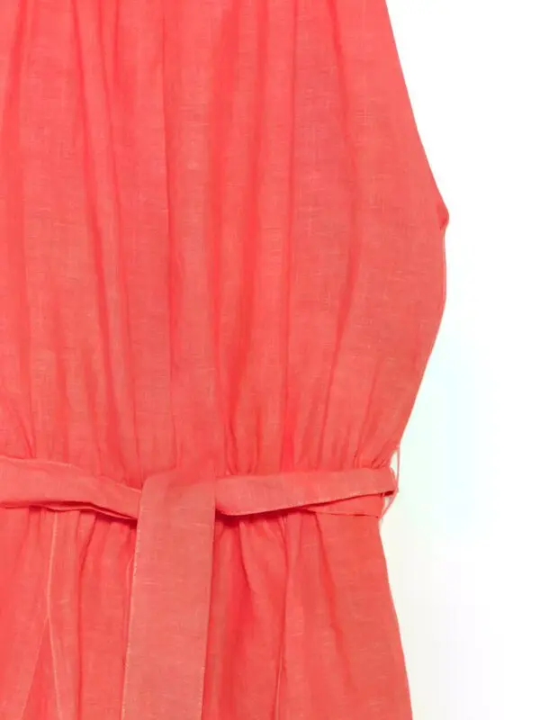 120% Lino Belted Bow-detail Midi Dress