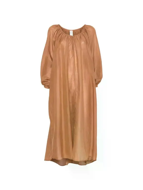 120% Lino Gathered Maxi Dress - Brown