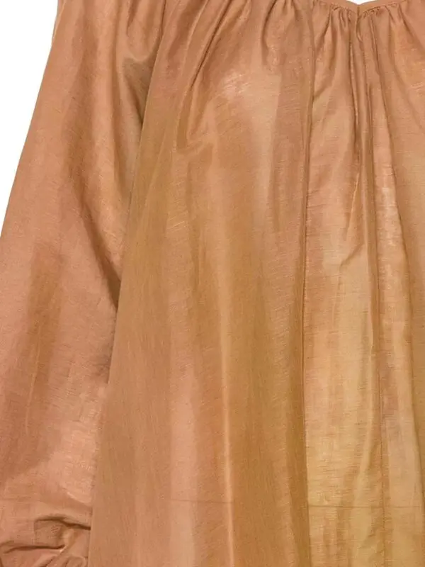 120% Lino Gathered Maxi Dress - Brown