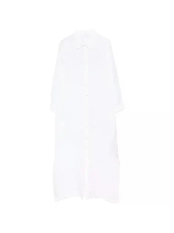 120% Lino Longline Linen Maxi Shirt Dress - White