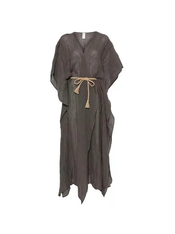 120% Lino Belted Kaftan Maxi Dress - Grey