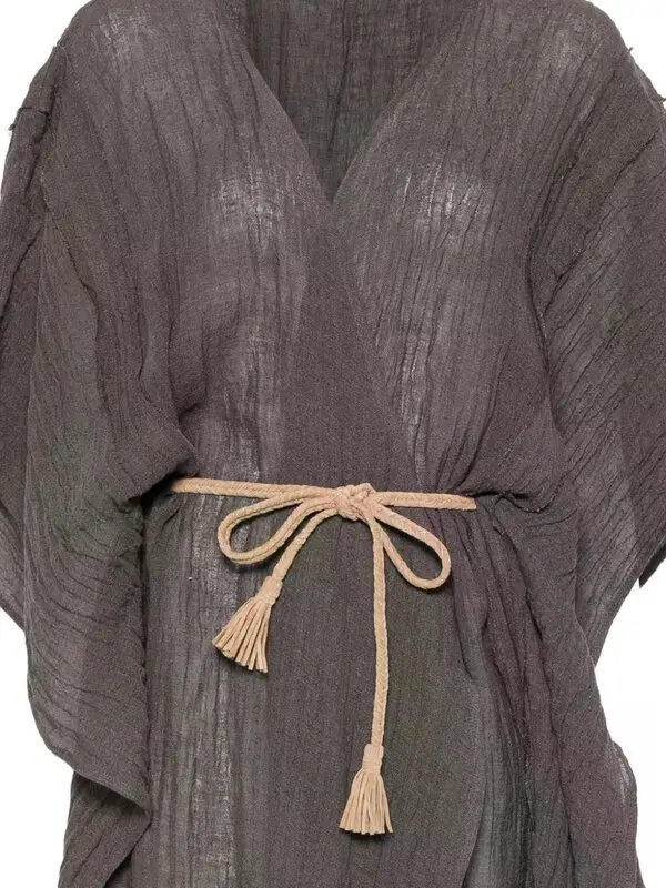 120% Lino Belted Kaftan Maxi Dress - Grey