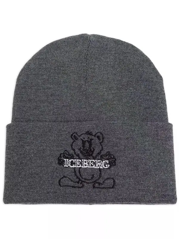 Iceberg Logo-embroidered Wool Beanie - Grey