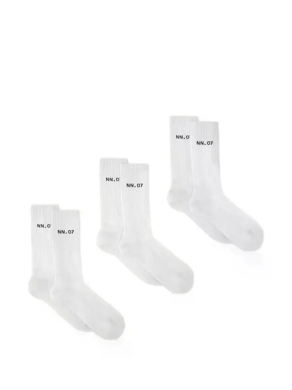 Nn07 Logo Ribbed Socks Set Of Three - White
