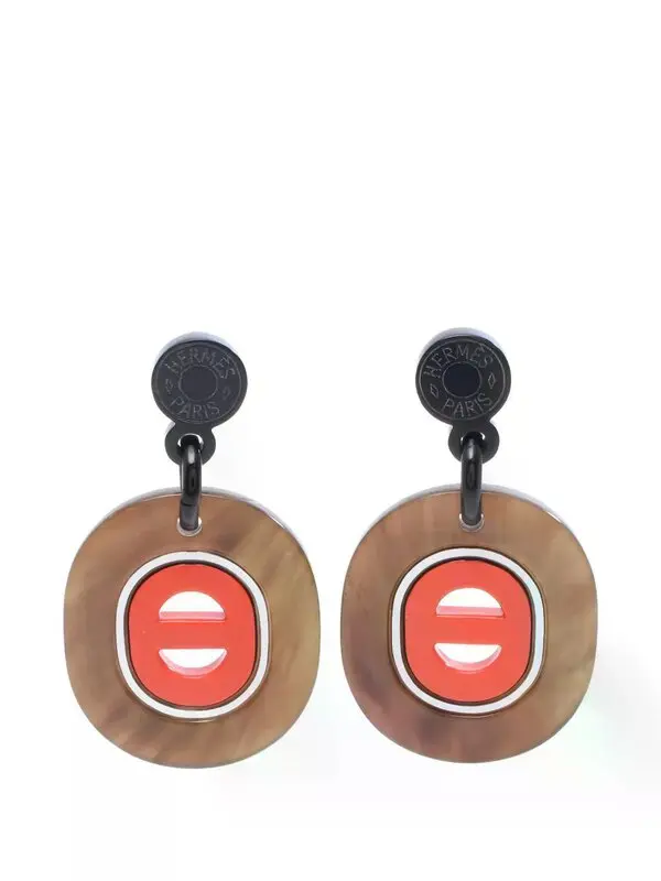 Hermès 2010s Buffalo Horn Drop Earrings - Brown