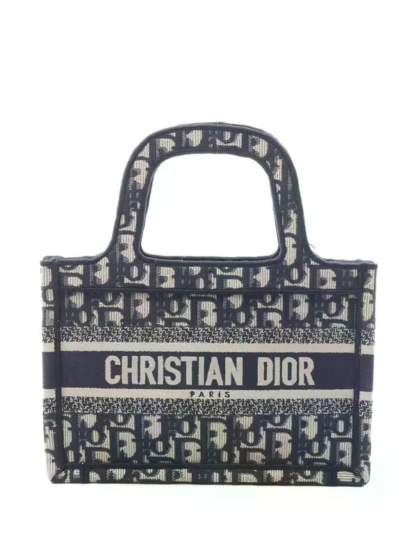 Dior 2000s Mini Book Tote Embroidered Tote Bag - Blue